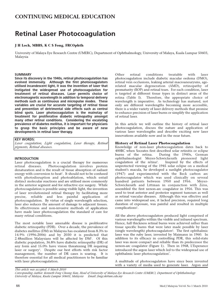 Retinal Laser Photocoagulation | PDF | Retina | Laser