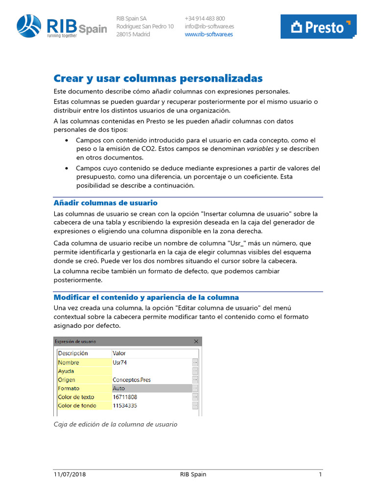 Crear Columnas Personalizadas en Presto | PDF | Color | Modelo de color Rgb