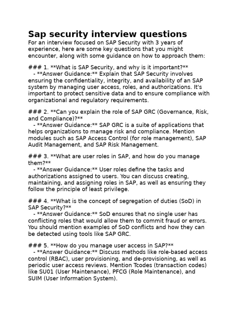 Sap Security Interview Questions | PDF | Security | Computer Security