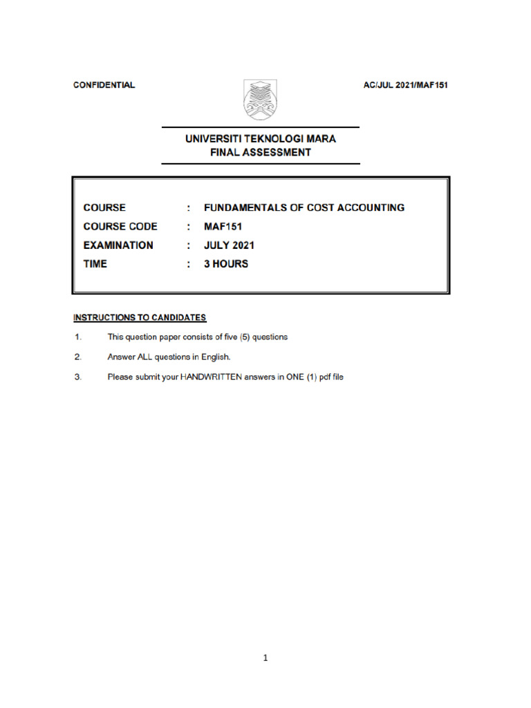 Fa Maf151 Questions July 2021 (Student) | PDF