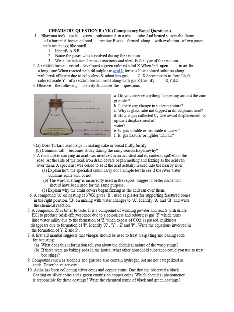 Chemistry Competency Question Bank | PDF | Sodium Bicarbonate | Acid