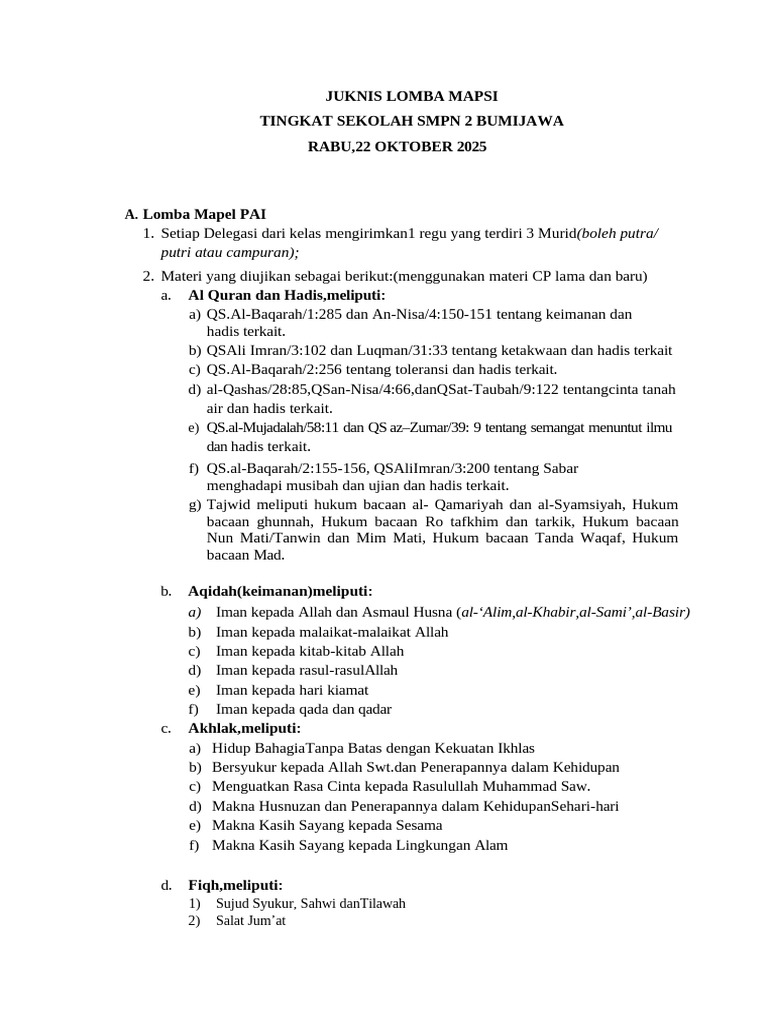 Juknis Lomba MAPSI SMPN 2 Bumijawa | PDF