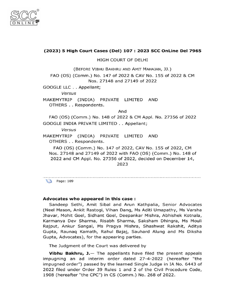 Google LLC v. MakeMyTrip | PDF