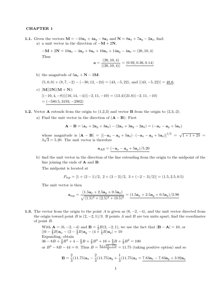Hayt8e SM Ch1 | PDF | Trigonometric Functions | Sine