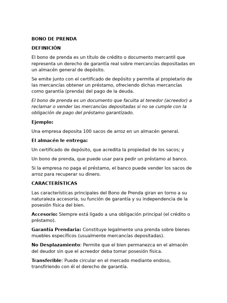 Bono de Prenda: Definición y Características | PDF | Pagos | Deuda