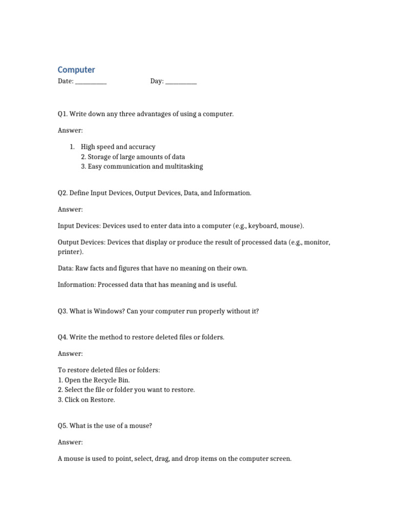Computer Questions and Answers | PDF