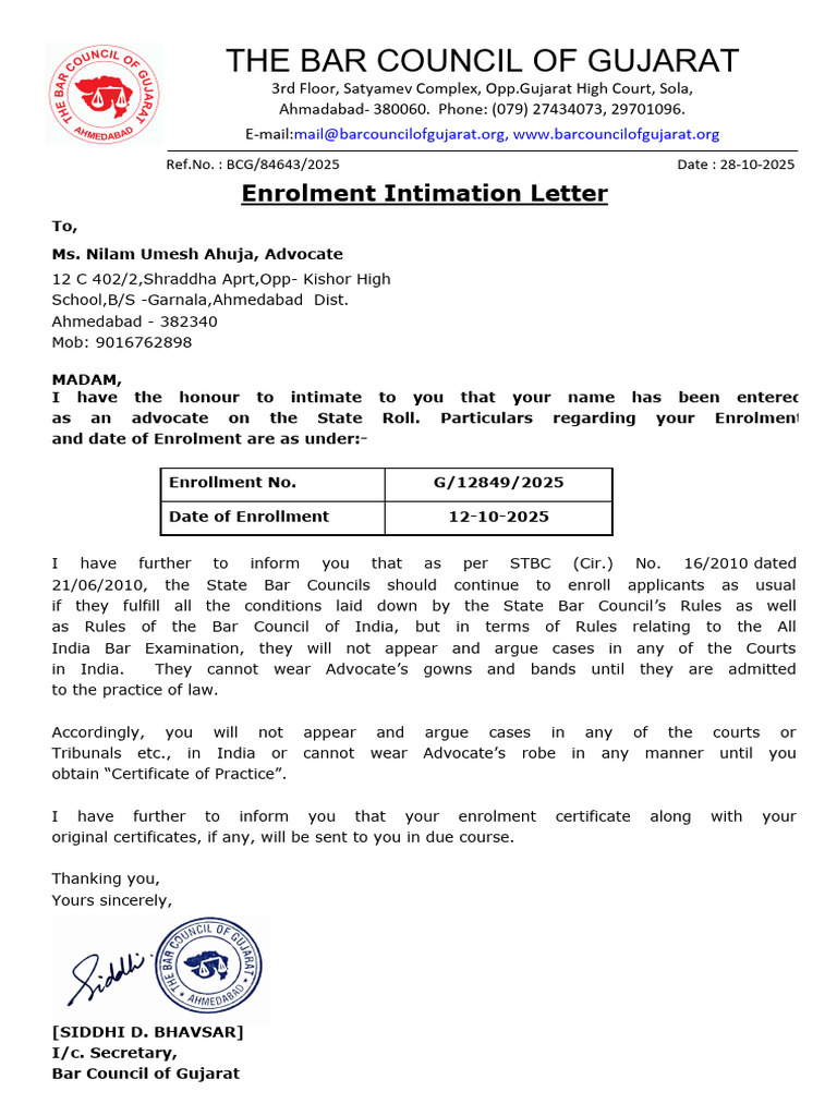 Intimation Letter | PDF
