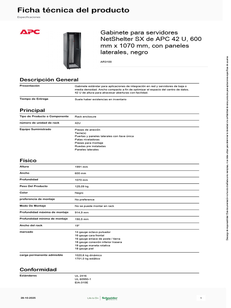 Schneider Electric APC NetShelter SX Enclosures AR3100 | PDF