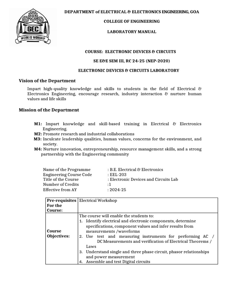 Expt 1 To Expt 2 EDC Lab Manual | PDF | P–N Junction | Diode