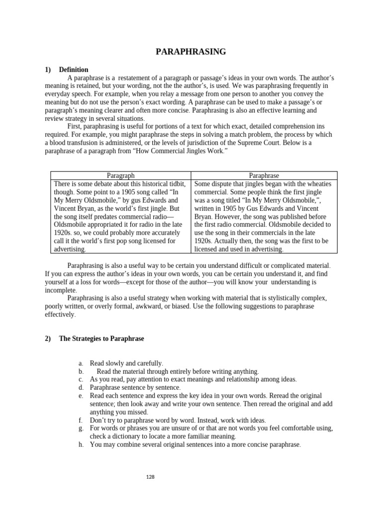 Paraphrasing For Reading Sasing | PDF | Reading Comprehension | Cognition