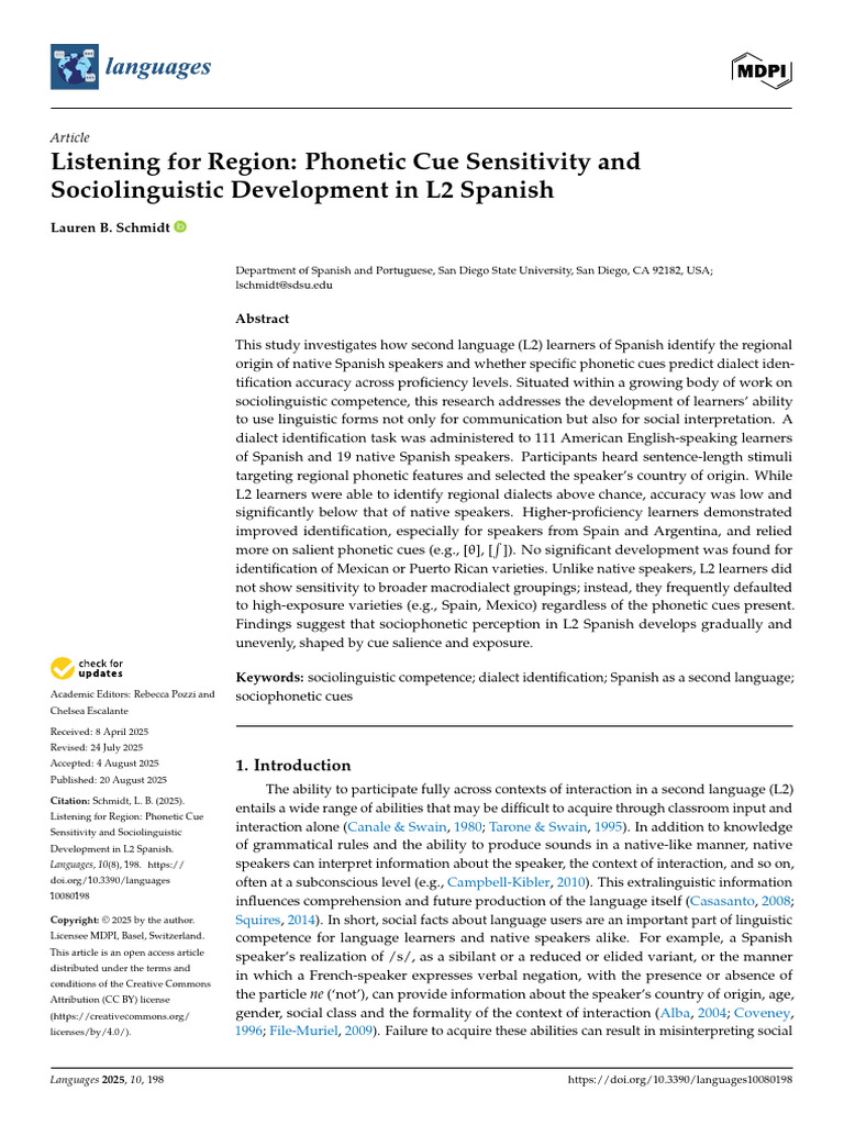 Phonetic Cues in L2 Spanish Dialect Identification | PDF | Second ...