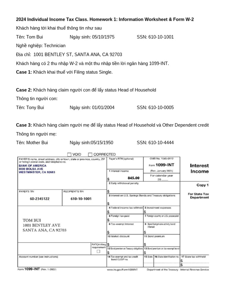 2024 IITC HW 1 - Information Worksheet Form W-2 | PDF