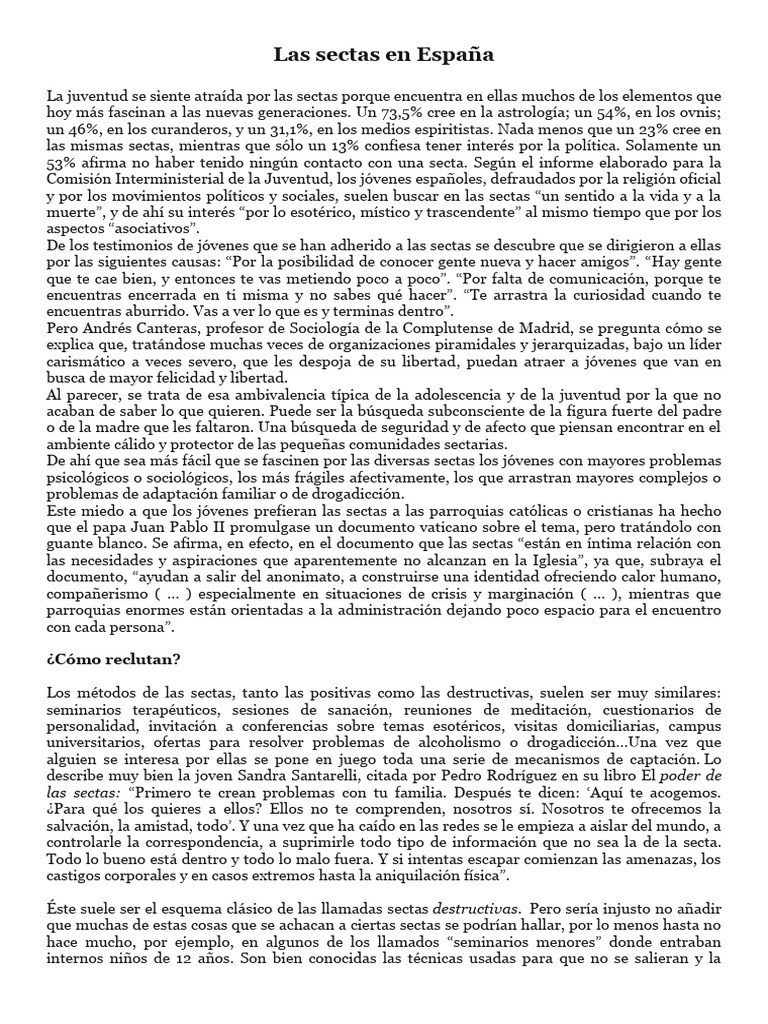 Las Sectas en España | PDF | Secta | España