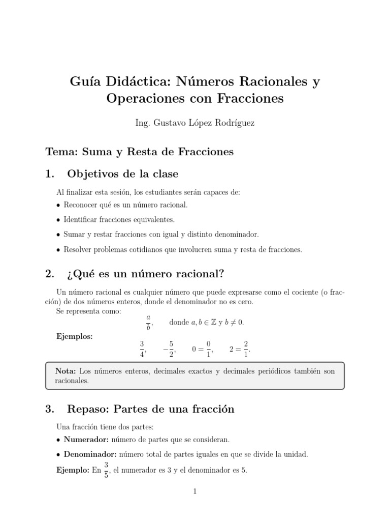 Guía Didáctica Números Racionales y Operaciones Con Fracciones | PDF ...
