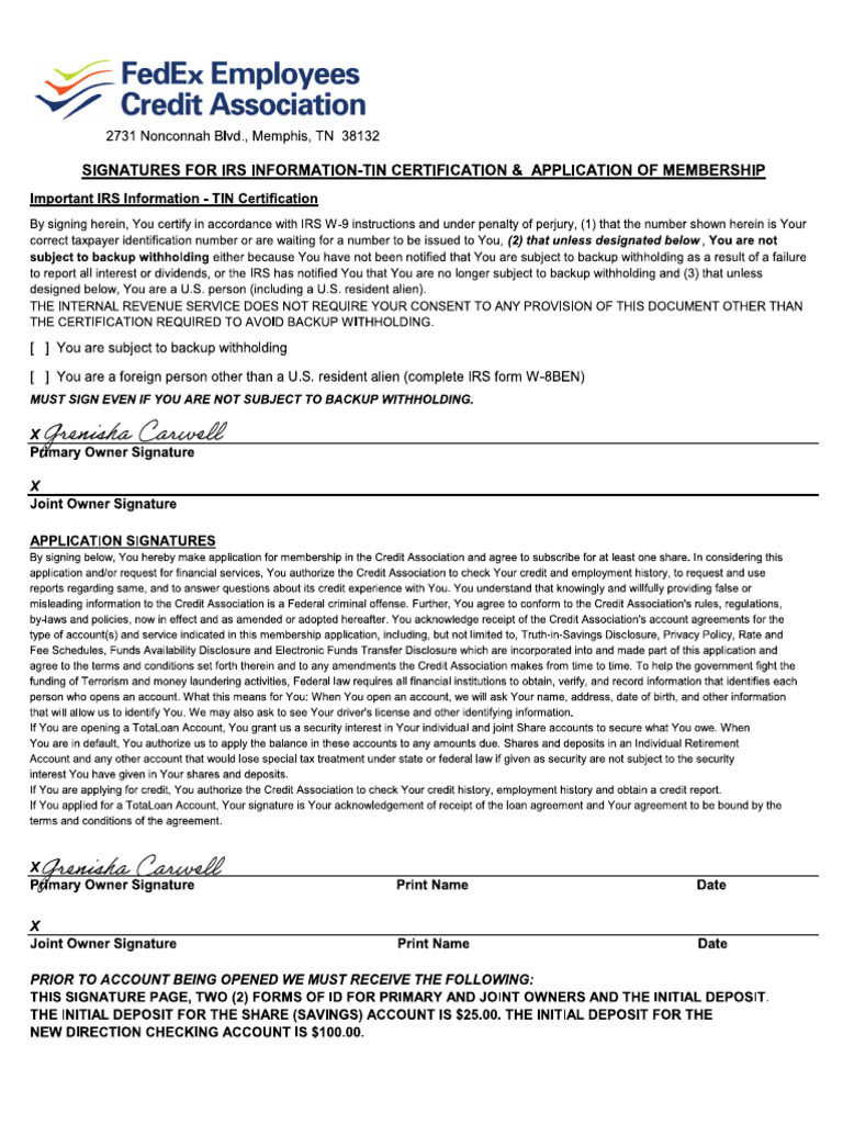 SIGNATURES FORM 2018fecca | PDF