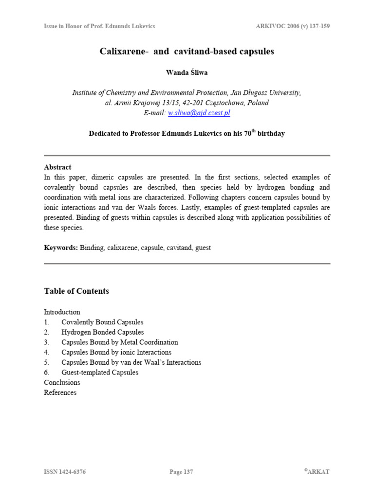 Calixarene and Cavitand Based Capsules | PDF | Hydrogen Bond | Coordination Complex