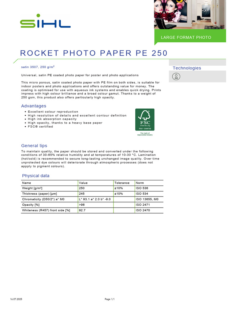 3507 Rocket Photo Paper Pe 250 Satin Rocket 20250716 En | PDF | Paper | Ink