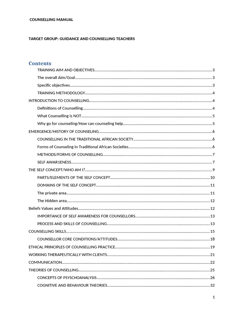 GC GUIDANCE AND COUNSELLING TRAINING MANUAL | PDF | Psychotherapy ...