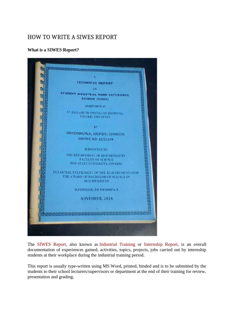 SIWES Report Format_031419 | PDF | Abstract (Summary) | Table Of Contents