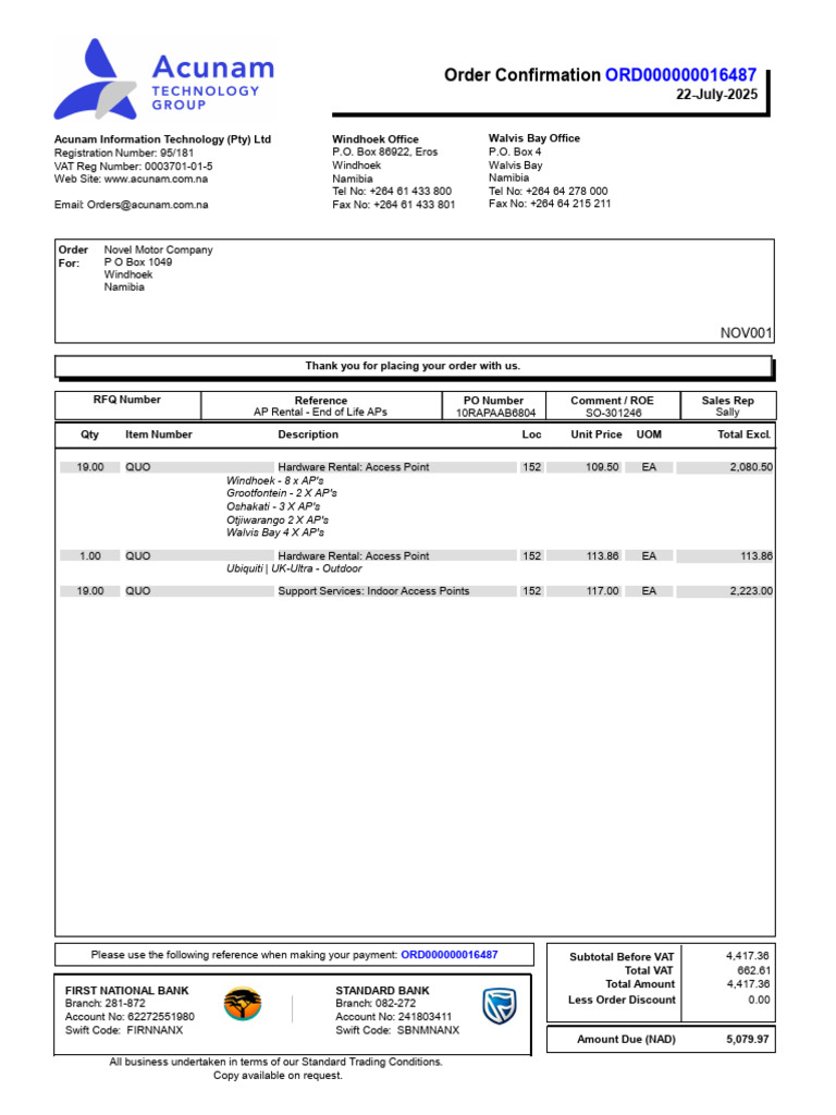 Novel-20250722-ORD16487-SO-301246 - AP Rental - End of Life APs SI44233 ...