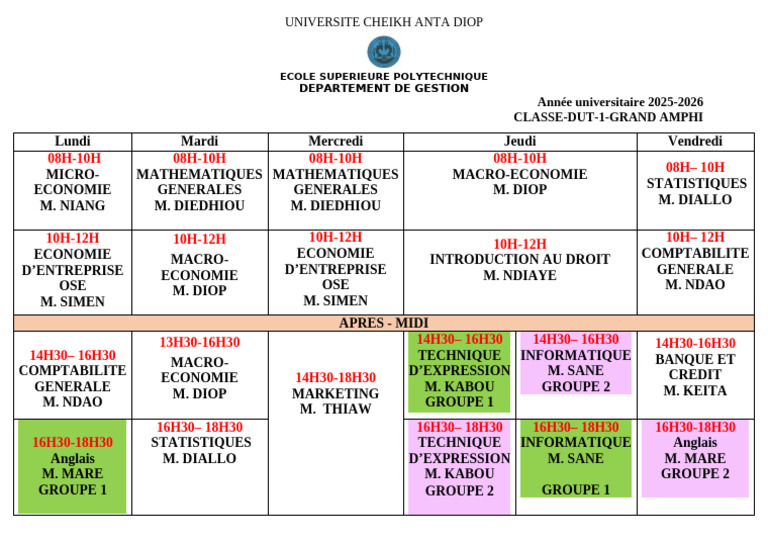 Emploi du temps DUT 2025-2026 | PDF