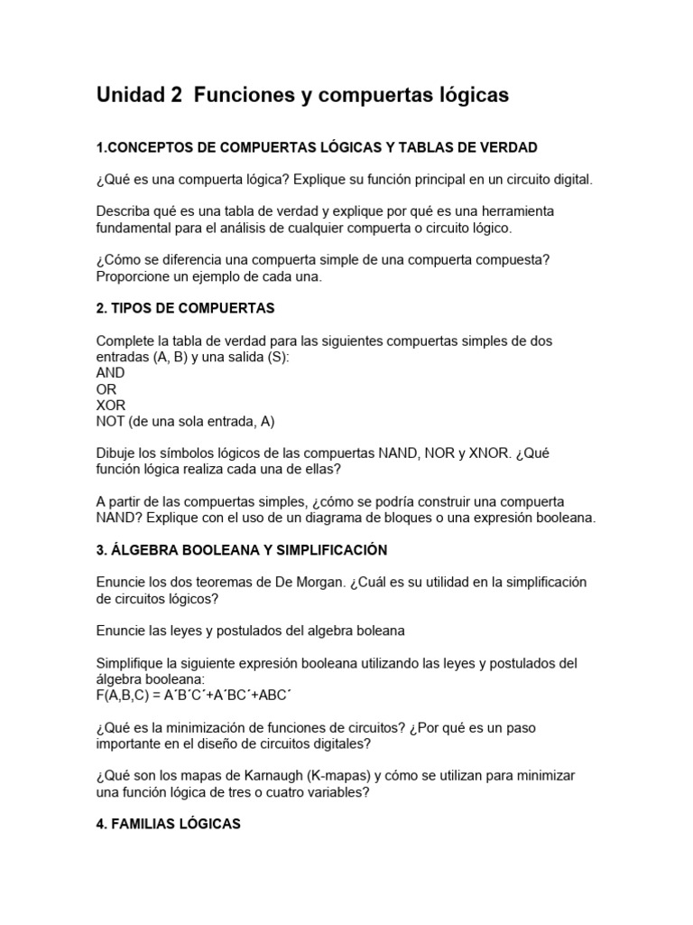 Unidad 2 Funciones y Compuertas Lógicas | PDF