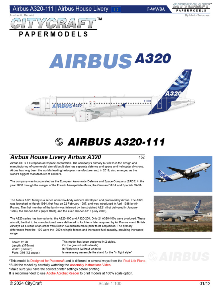 Airbus A320-111 Papercraft Model Guide | PDF | Airliner | Airbus
