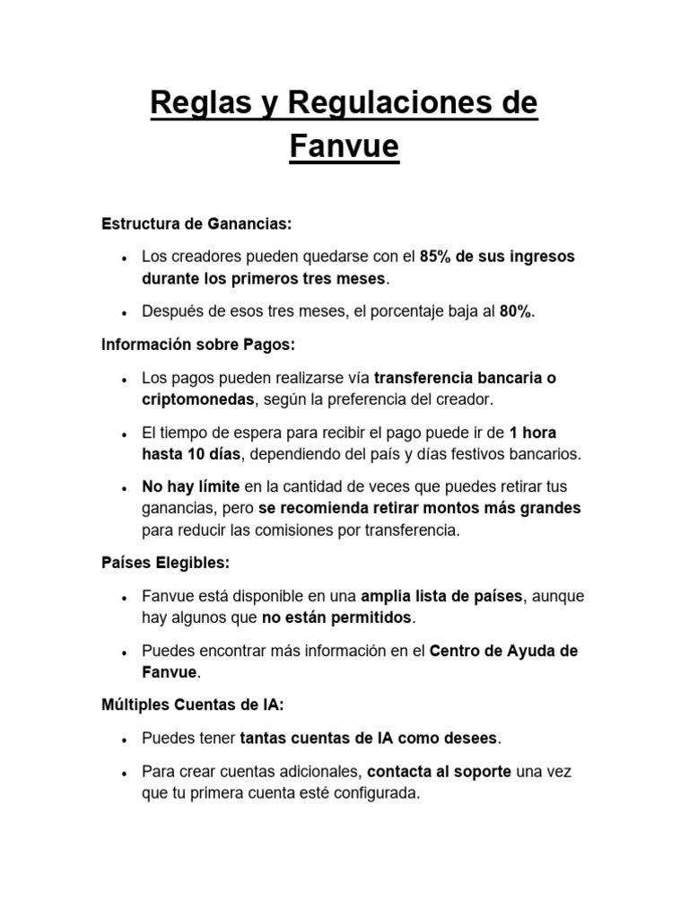 Reglas y Beneficios de Fanvue | PDF | Inteligencia artificial ...