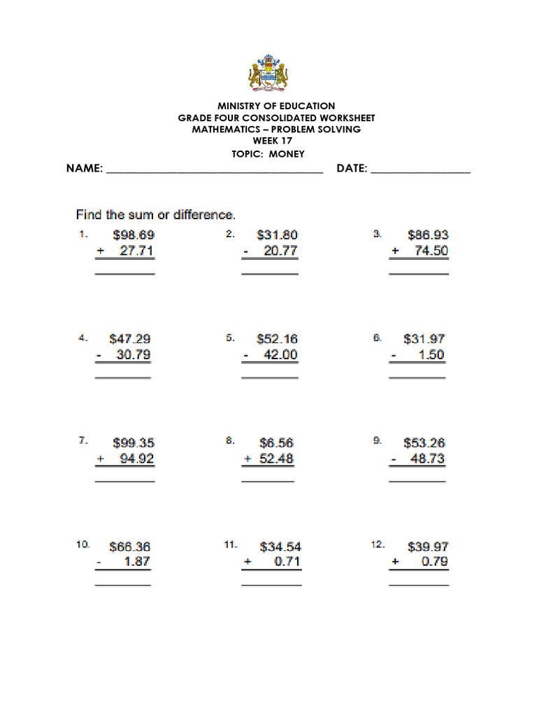Grade Four Money Problem Solving | PDF
