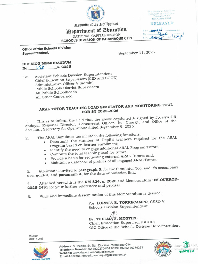 DM No. 663 s.2025 | PDF