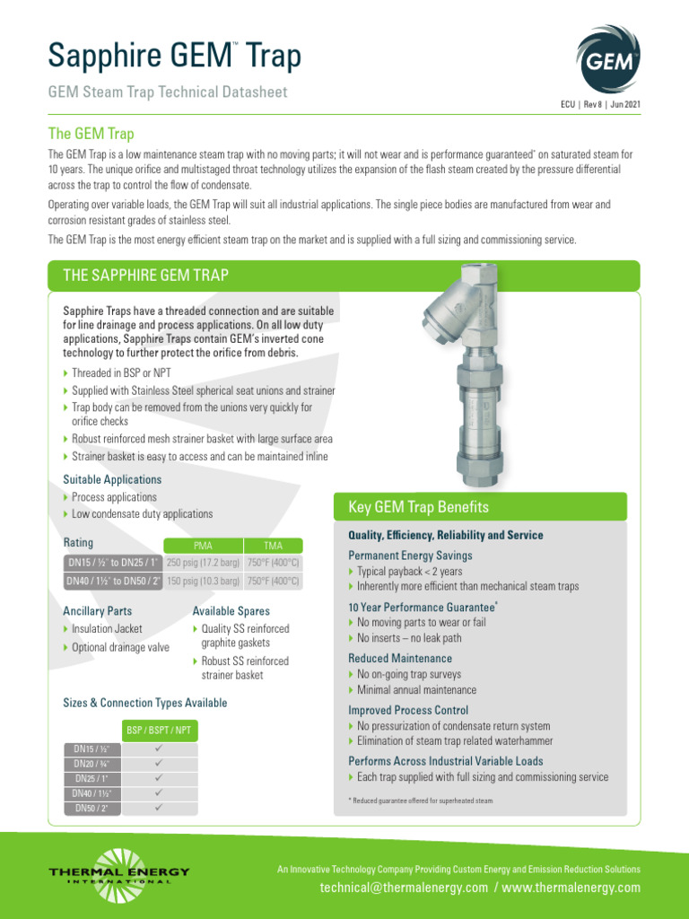 GEM Steam Trap Technical Datasheet | PDF | Mechanical Engineering | Gas ...
