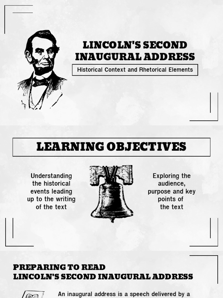 Lincoln's Second Inaugural Address Presentation Black and Grey Sketch ...