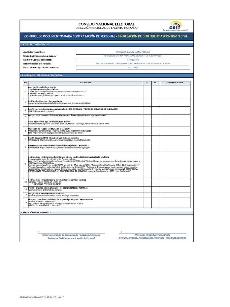 Control de Documentos para Contratación de Personal - SRD | PDF | Gobierno