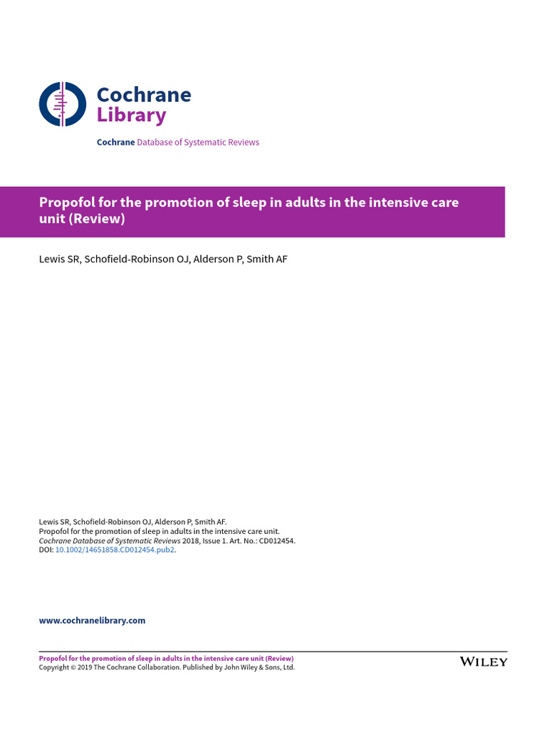 Propofol for the promotion of sleep in adults in the intensive care ...