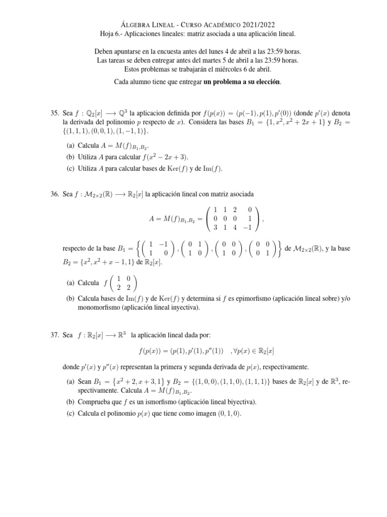 6 Aplicaciones Lineales | PDF | Mapa lineal | Funciones y mapeos