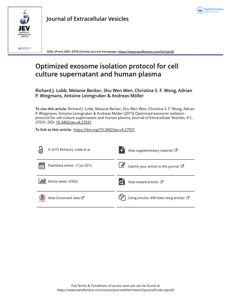 Optimized Exosome Isolation Protocol | PDF | Protein Purification ...