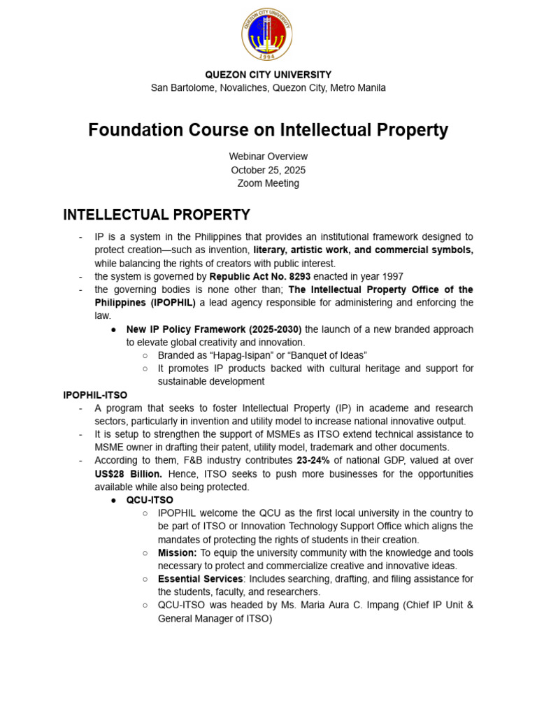 Intellectual Property Webinar Overview | PDF | Intellectual Property ...