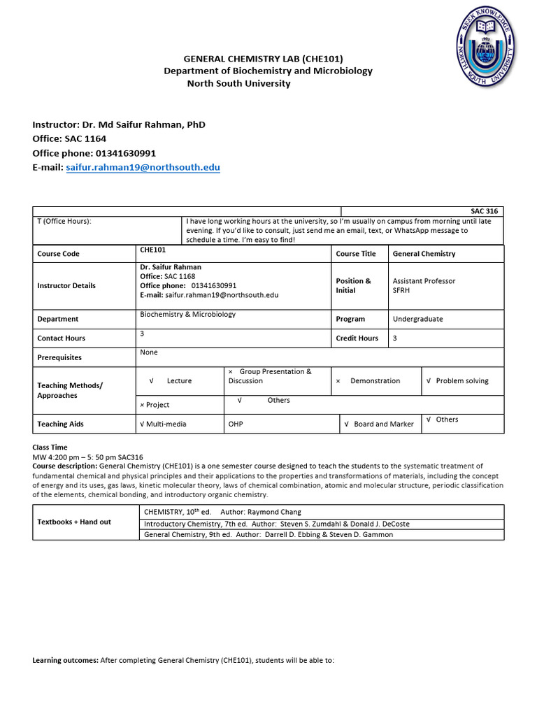 CHE 101 Course Outline at NSU | PDF | Chemical Bond | Molecules