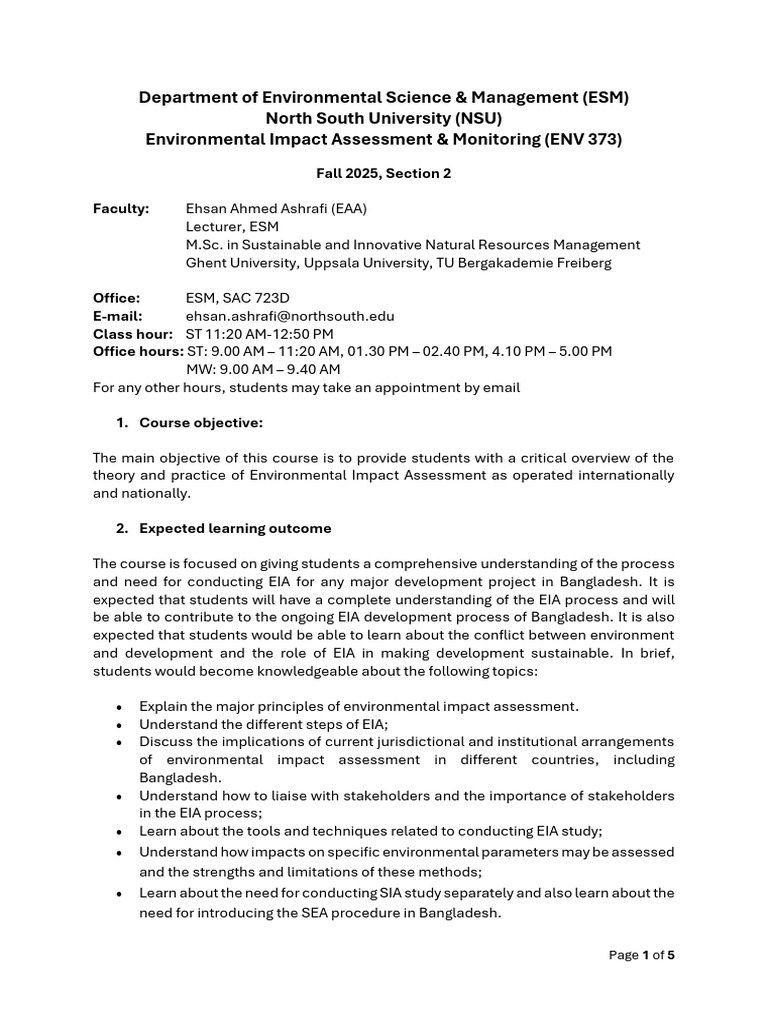 Environmental Impact Assessment Course Guide | PDF | Environmental ...