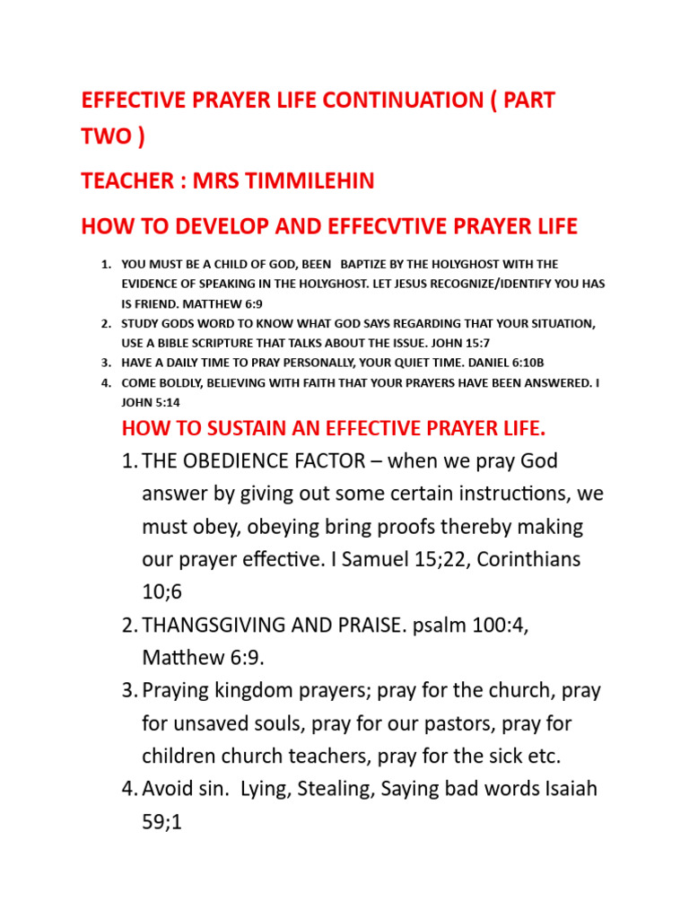 Effective Prayer Life Continuation | PDF