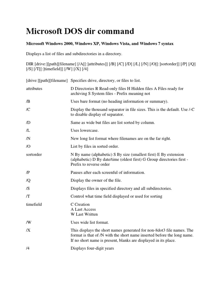 Microsoft DOS Dir Command | PDF | Filename | Computer File