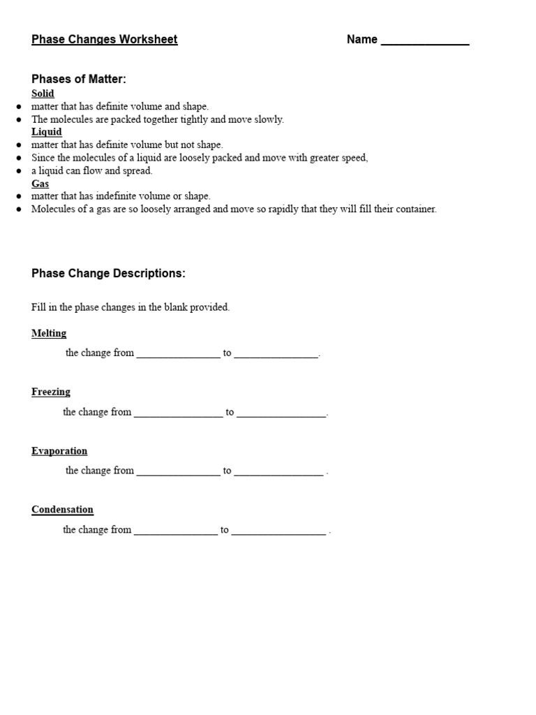 Phase Change Worksheet Answers | PDF