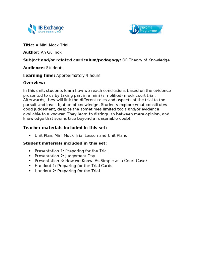 Mini Mock Trial Unit for Students | PDF