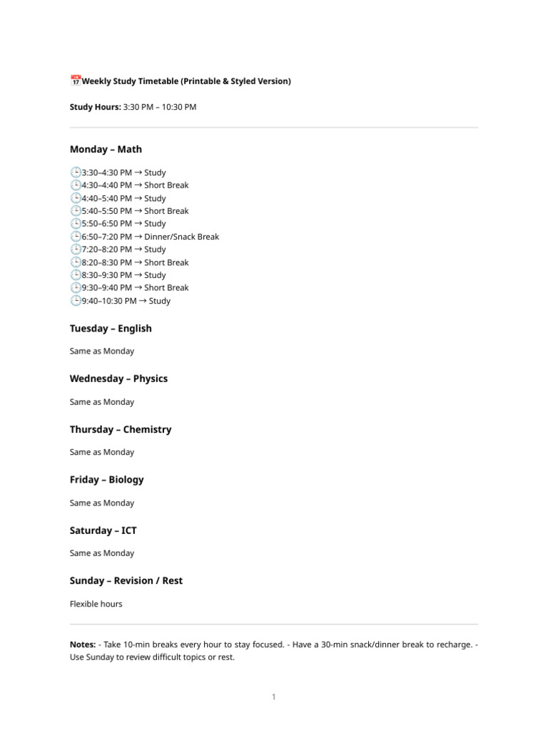 Study Timetable PDF | PDF