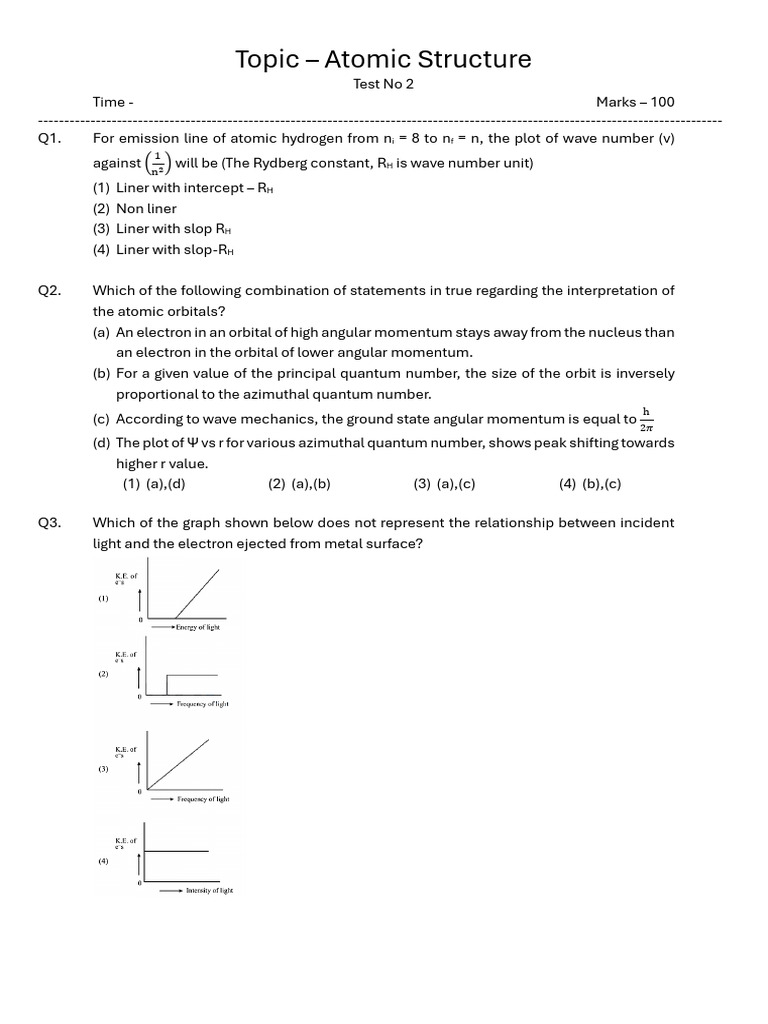 Atomic Structure Test Questions | PDF | Atomic Orbital | Electron