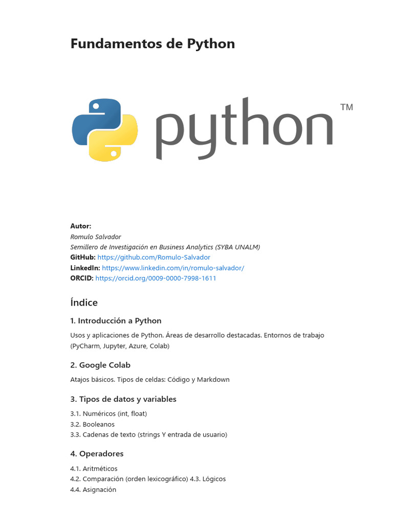 Fundamentos de Python | PDF | Python (lenguaje de programación) | Lógica matemática