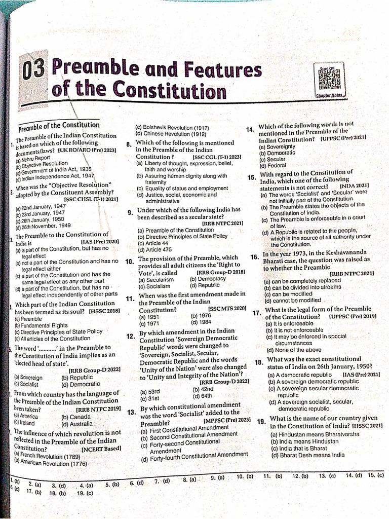 Preamble and Feature of Constitution From Arihant | PDF