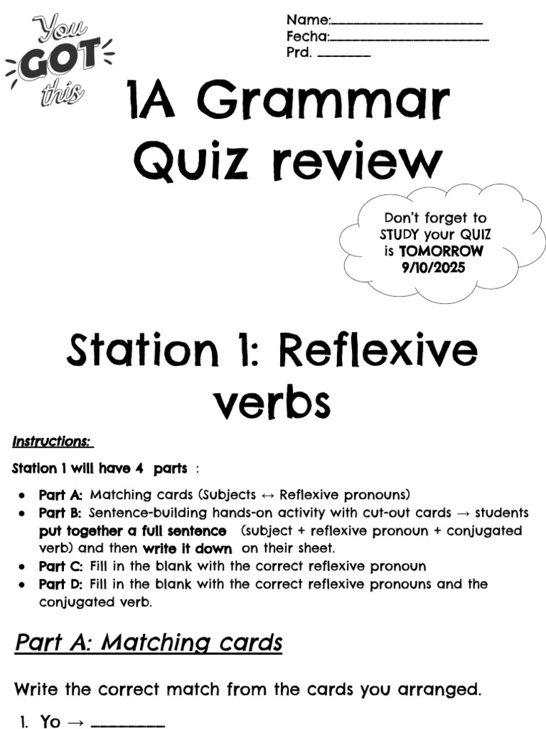 1A Grammar Quiz Review | PDF