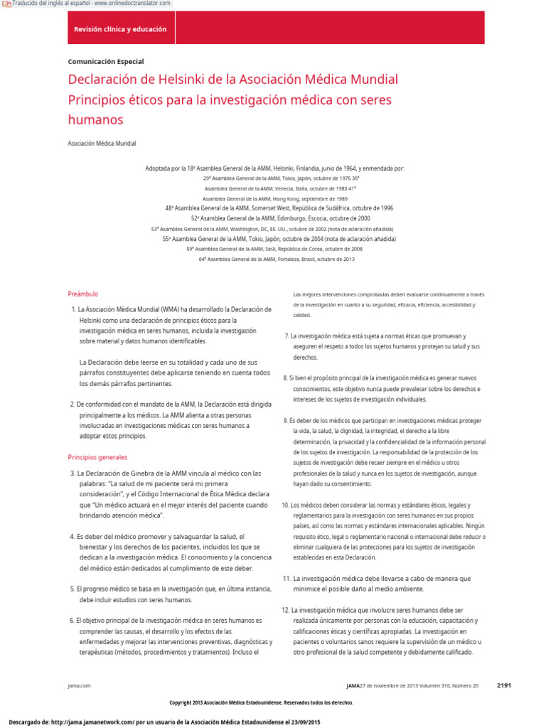 World Medical Association Declaration of Helsinki Ethical Principles ...