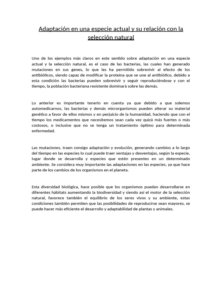 Adaptación en Una Especie Actual y Su Relación Con La Selección Natural ...